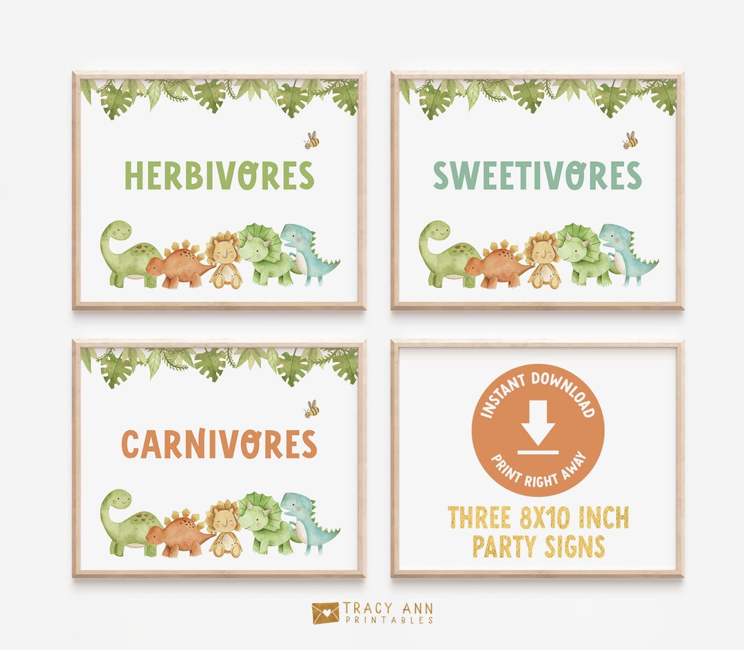 Dinosaur Food Signs | Party Sign Set | Herbivores Carnivores ...