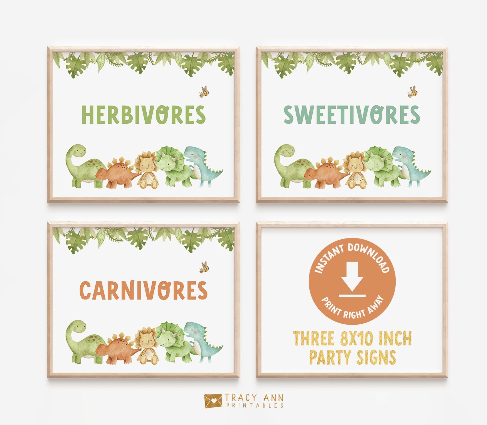 Dinosaur Food Signs | Party Sign Set | Herbivores Carnivores ...