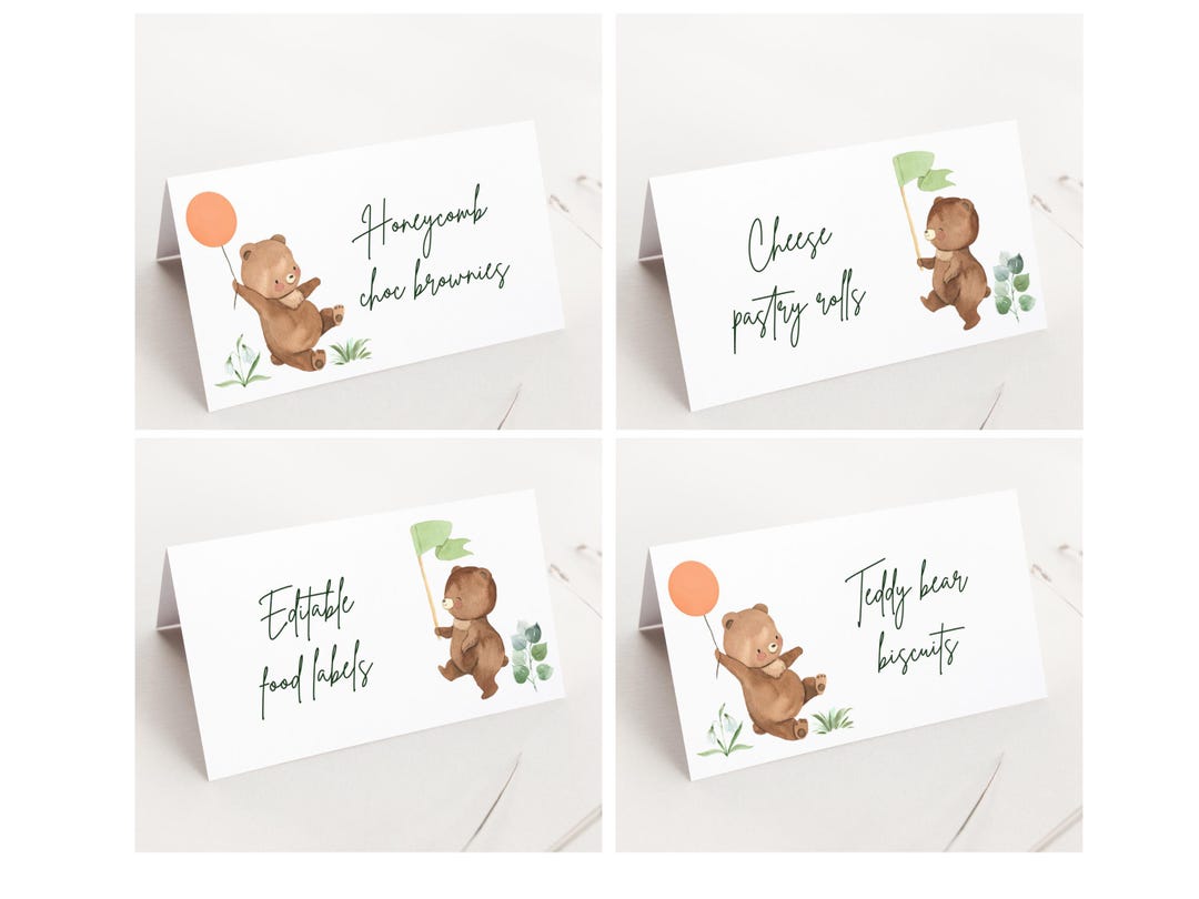 Beary First Birthday Food Tents, Printable Teddy Bear Food Labels, Bear ...