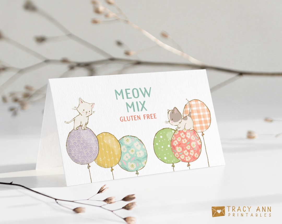 Cat Birthday Food Labels | Kitten 1st Birthday Buffet Card Template ...