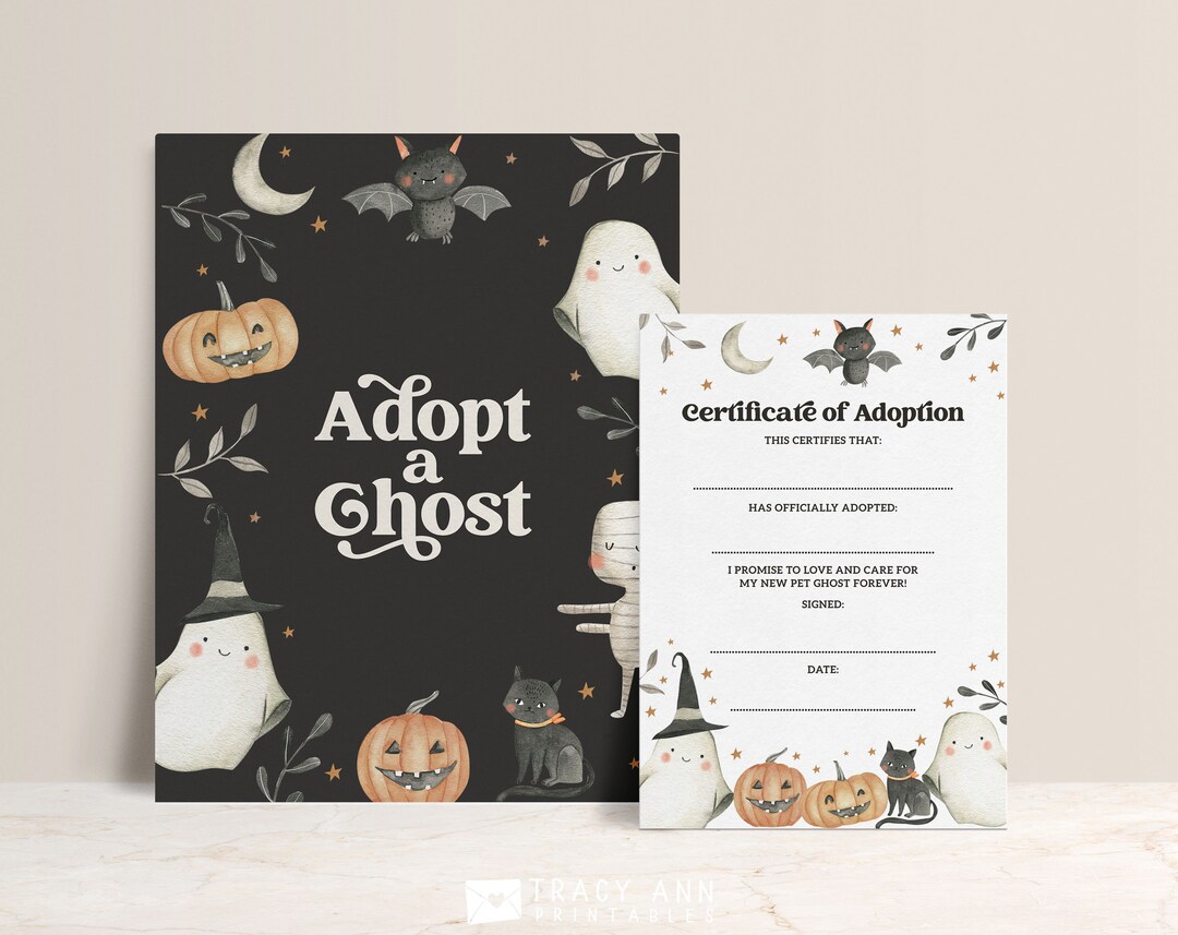 Adopt a Ghost Printable Sign and Certificate, Halloween Party Game ...
