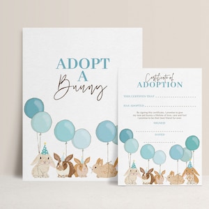 Adopt a Bunny Party Game Printable, Boy Rabbit Birthday Party Decor ...