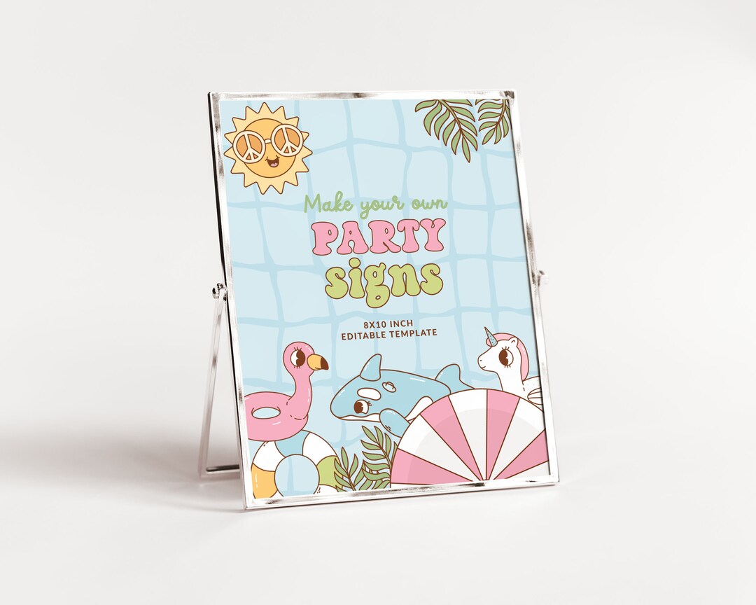 Pool Party Sign Template, Girl Summer Birthday Party Decorations, Swim ...