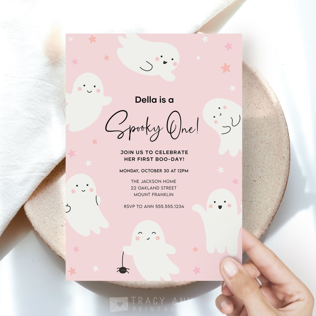 Pink Spooky One Invitation Template, Girl 1st Birthday Party Invite ...