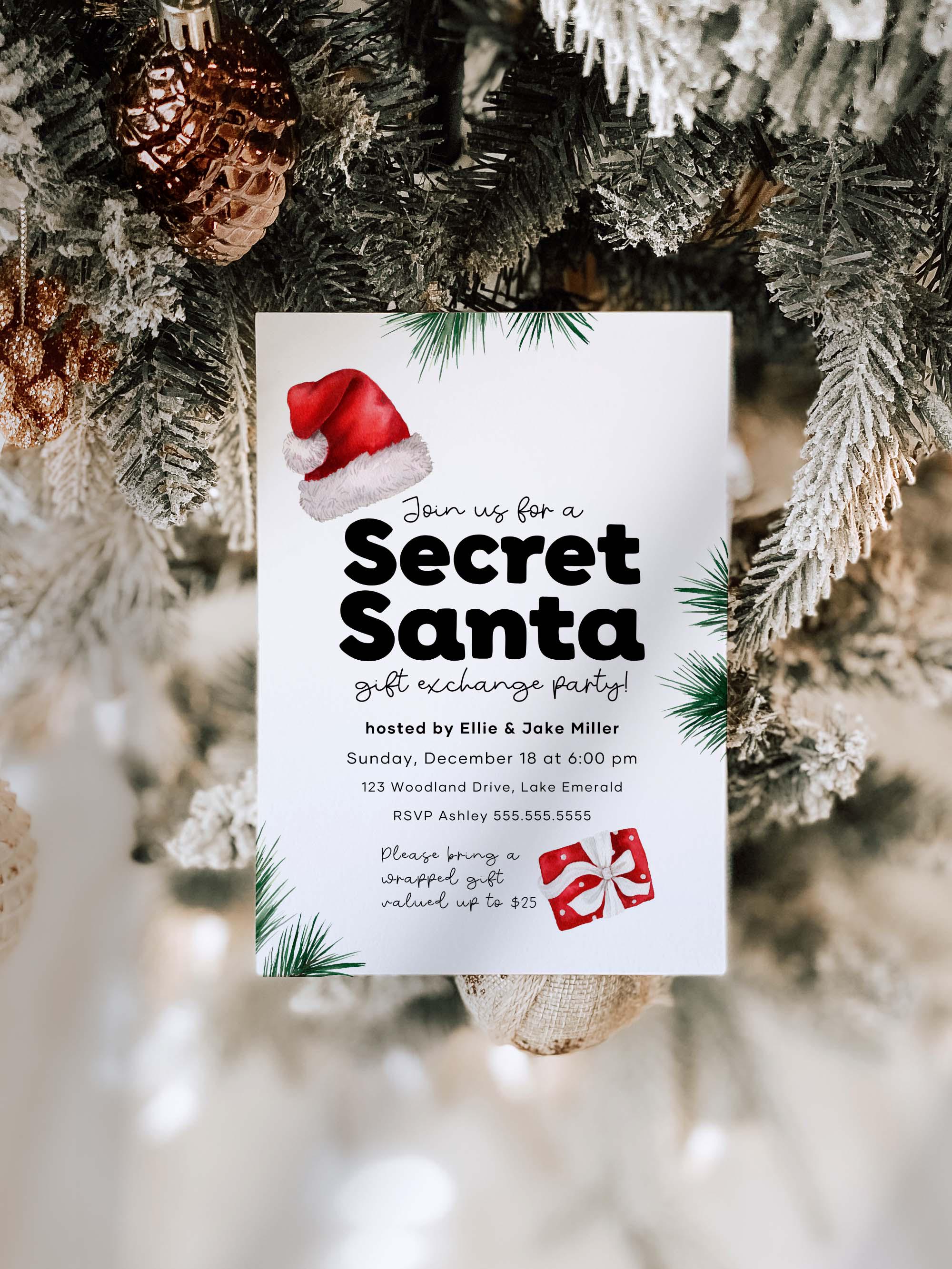 Secret Santa Invitation Template, Editable Christmas Gift Exchange ...