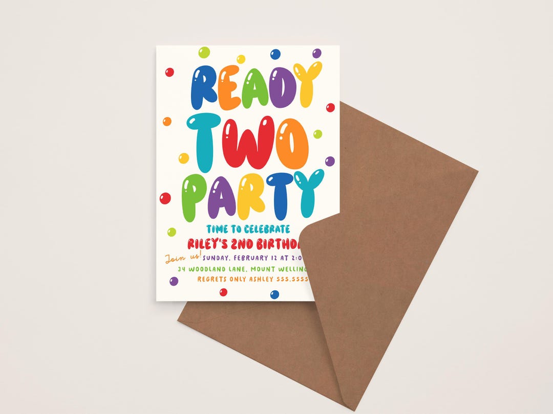 Ready Two Party Invitation, Rainbow Bubbles 2nd Birthday Invite B919 - Etsy