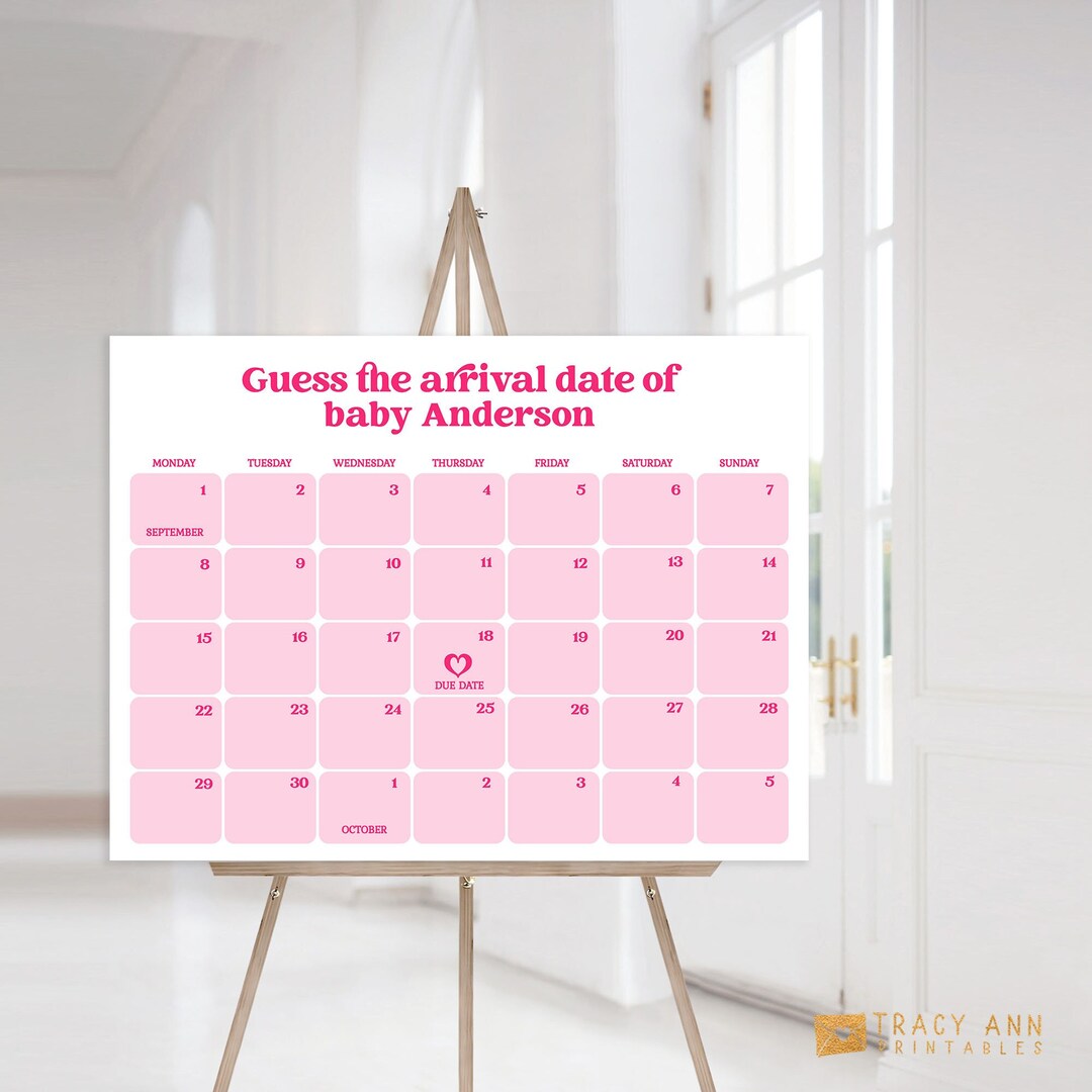 Retro Due Date Calendar Printable Baby Shower Game Guess the Due Date ...