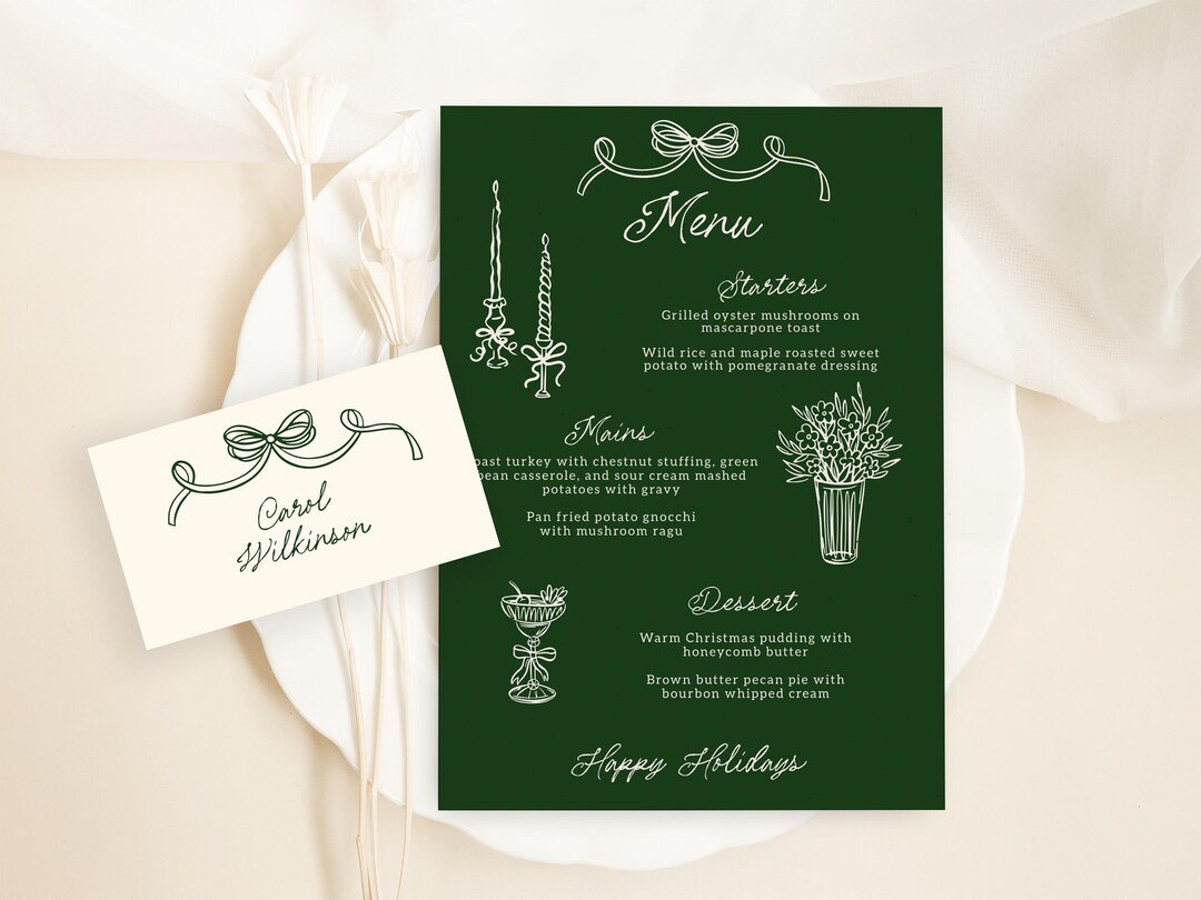 Christmas Menu Template, Editable Hand Drawn Holiday Party Dinner Menu C137 - Etsy