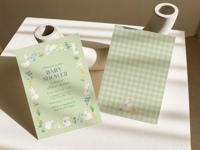 Spring Baby Shower Invitation Suite, Bunny and Goose Baby Shower Invite ...