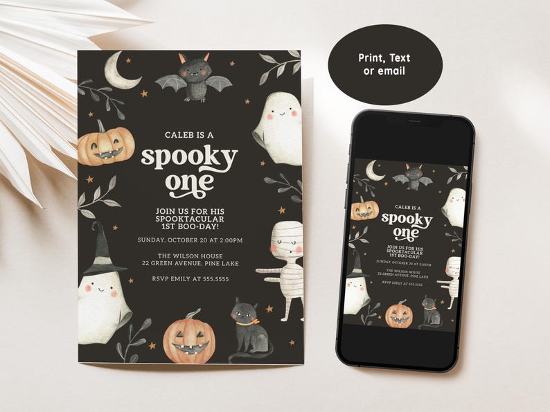 Spooky One Party Invitation, Halloween Boy 1st Birthday Invitation ...