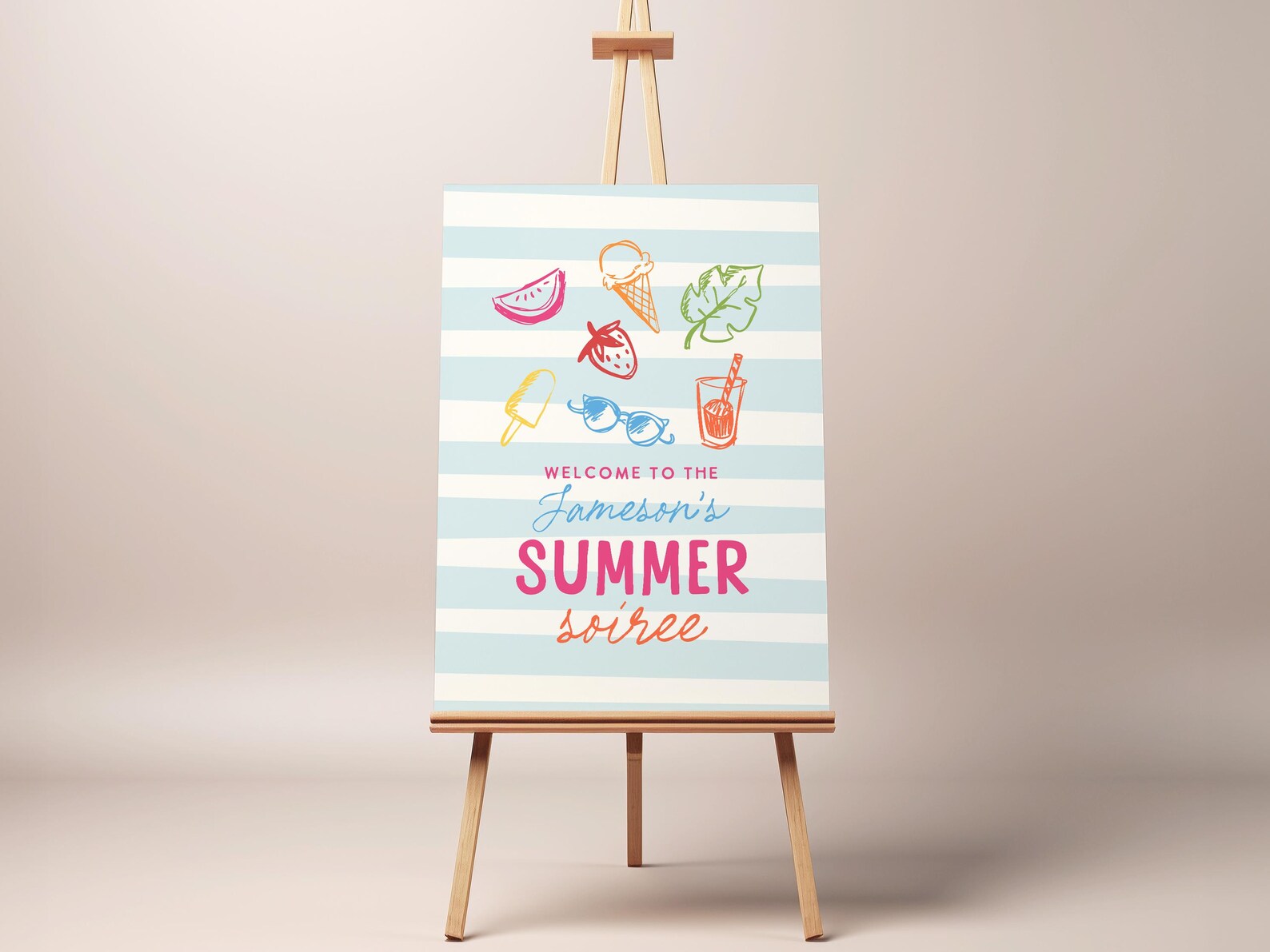Summer Party Welcome Sign, Hand Drawn Summer Soiree Welcome Poster ...
