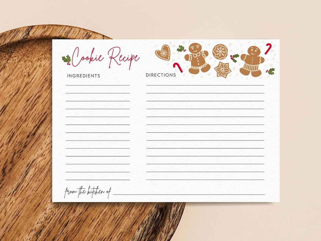 Christmas Cookie Recipe Cards, Editable Recipe Card Template, Cookie ...