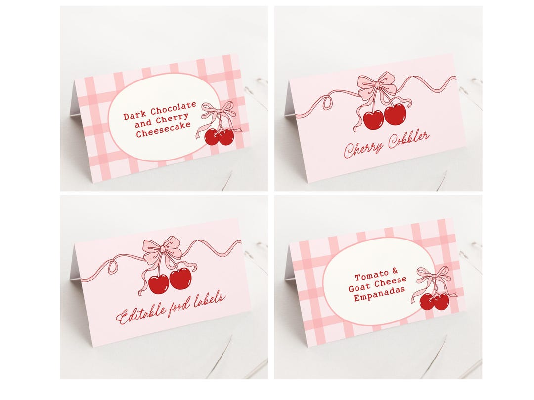 Cherry Birthday Food Labels, Printable Cherry Place Cards Template B902 ...