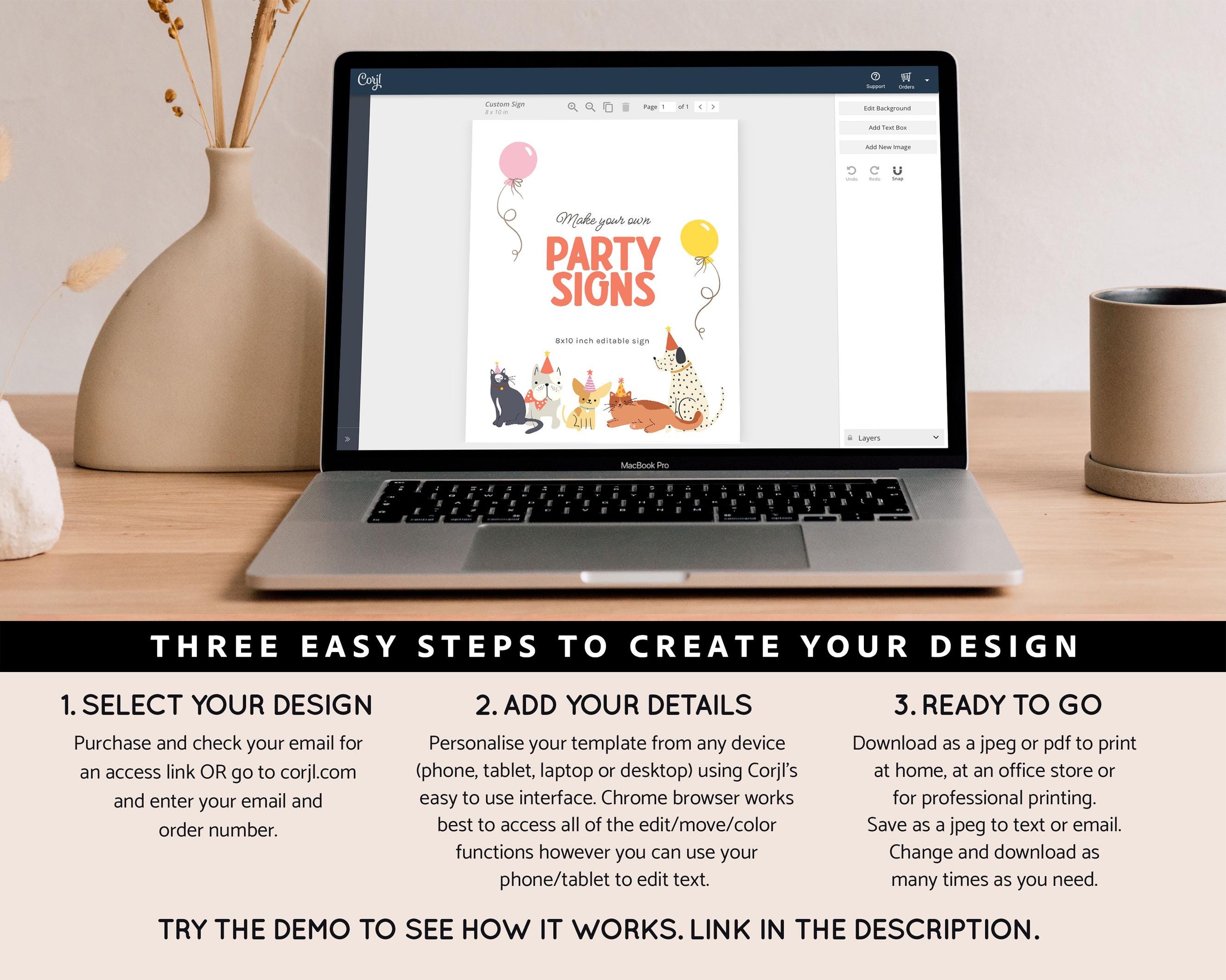 Pet Birthday Party Signs, Printable Cats and Dogs Custom Sign Template ...