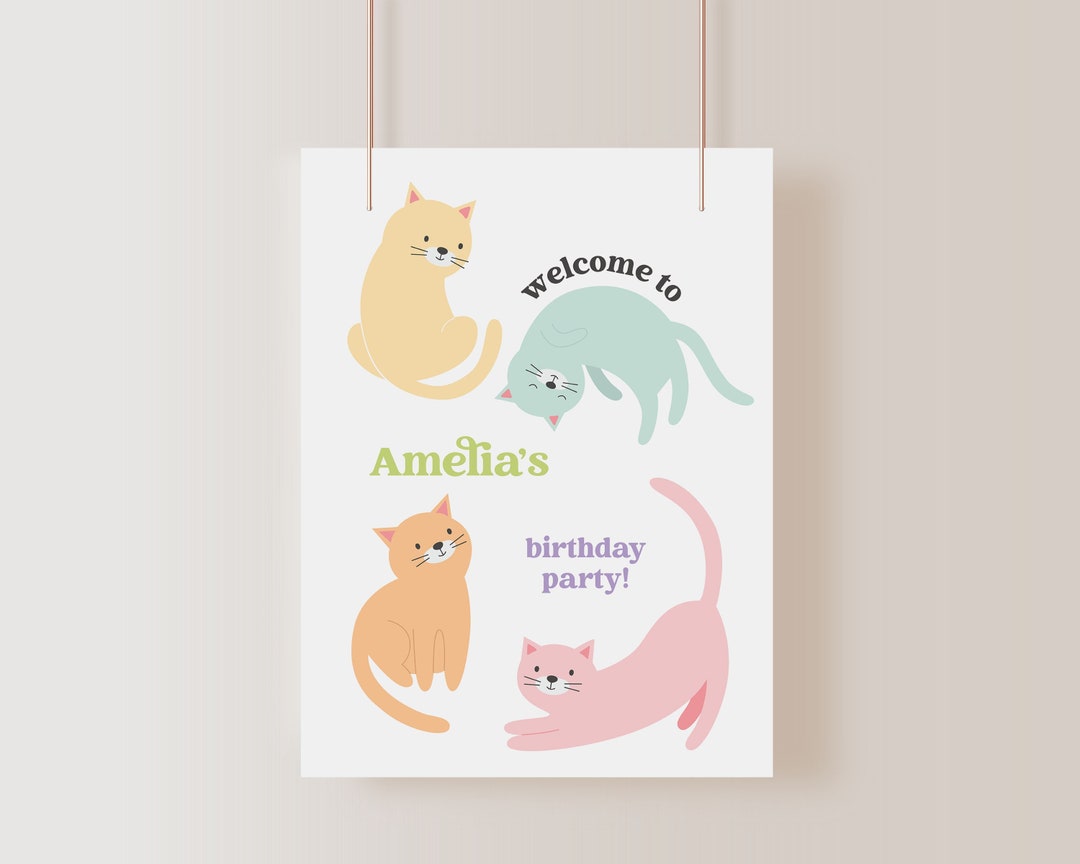 Welcome Sign for Cat Birthday Party Editable Welcome Poster Template ...