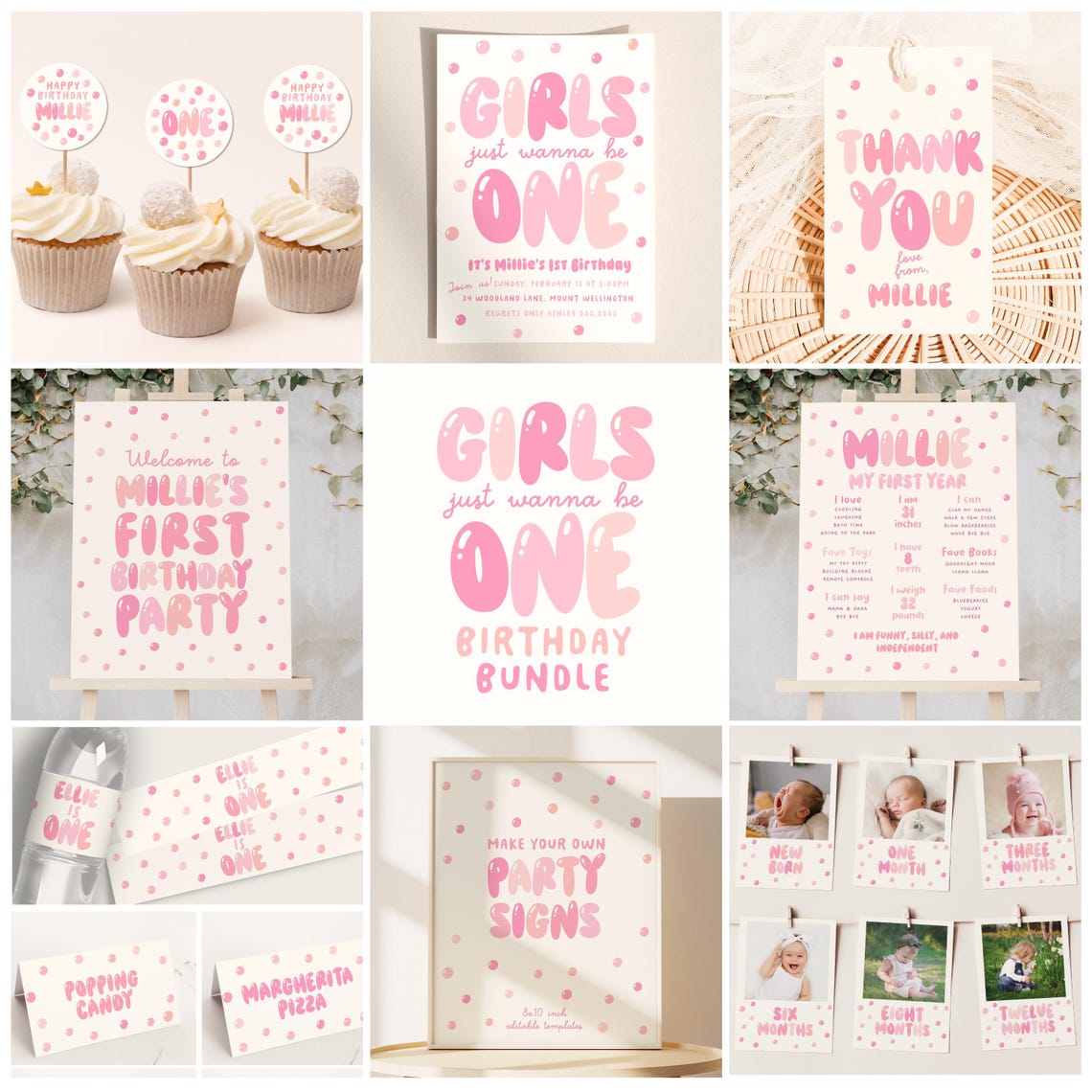 Girls Just Wanna Be One Invitation Bundle, Printable Girl 1st Birthday ...