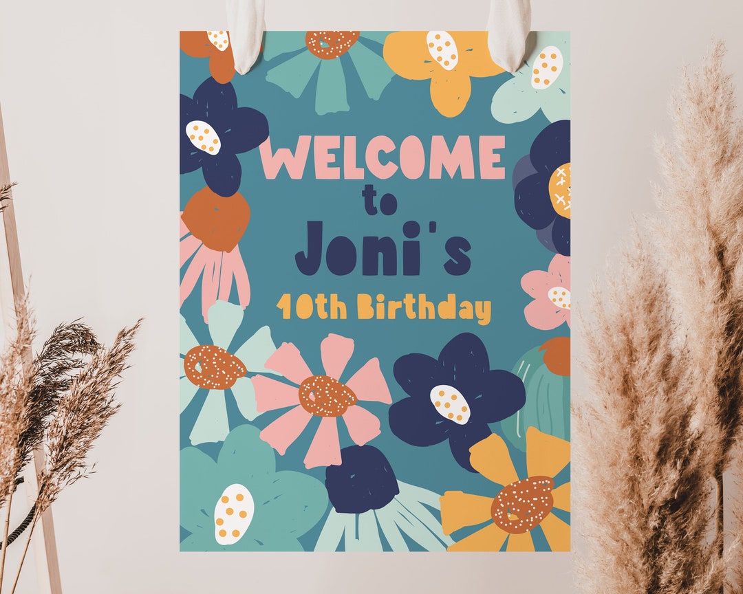 Modern Flower Welcome Sign Template, Girl Birthday Party Signs ...