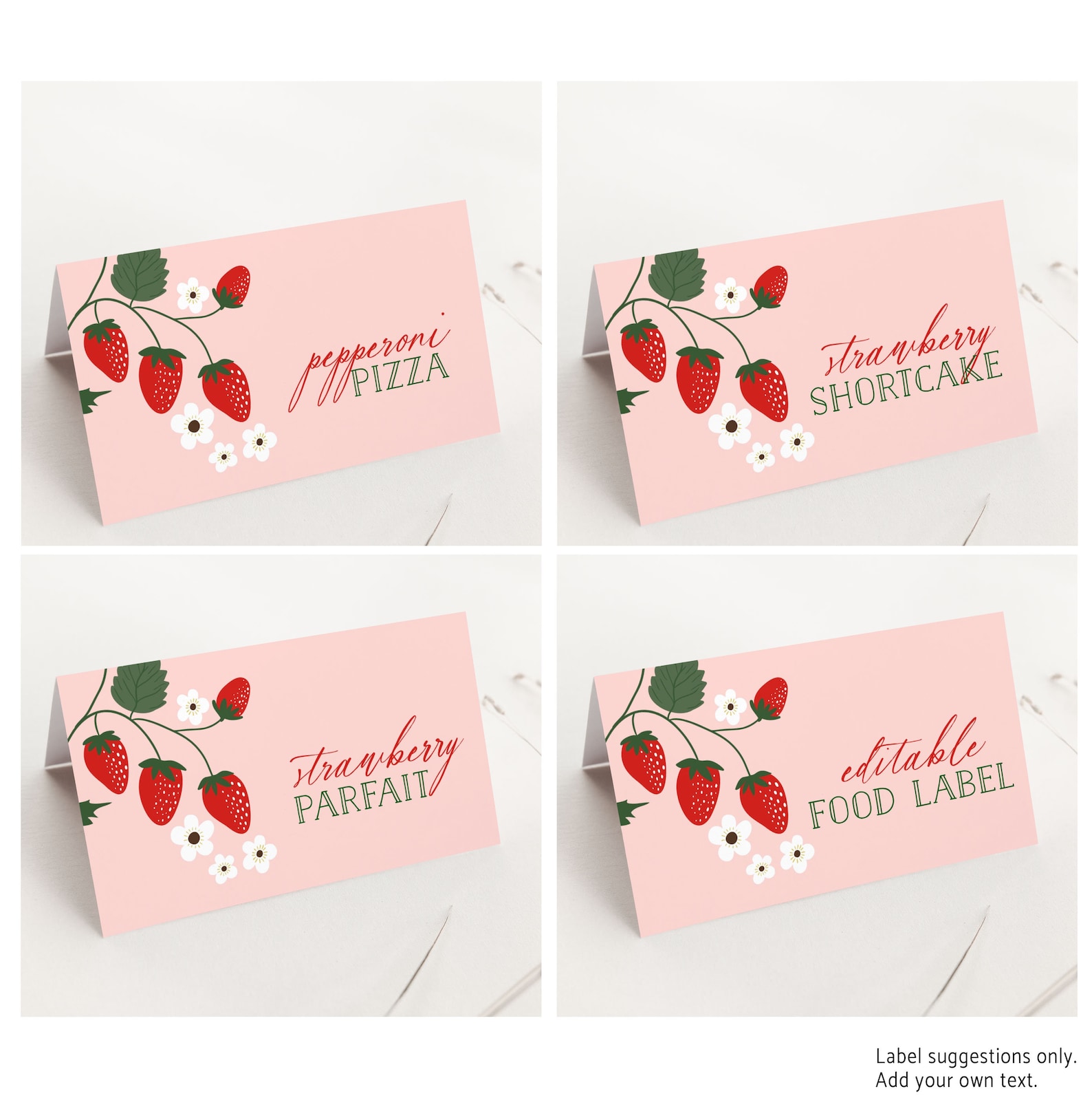 Strawberry Food Labels, Berry 1st Birthday Buffet Card, Minimalist ...