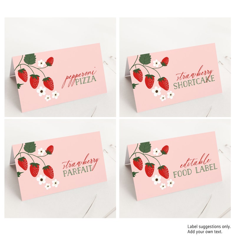 Strawberry Food Labels, Berry 1st Birthday Buffet Card, Minimalist ...