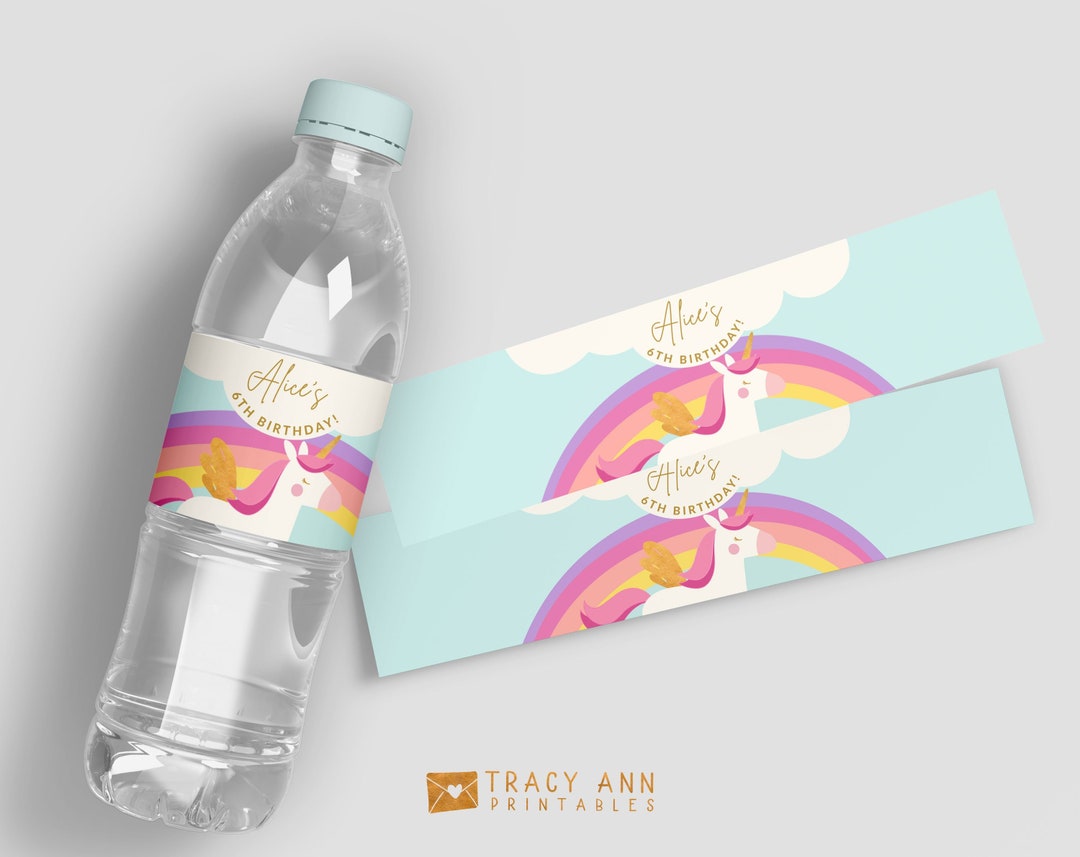 Unicorn Water Bottle Wrapper Template, Editable Bottle Label for ...