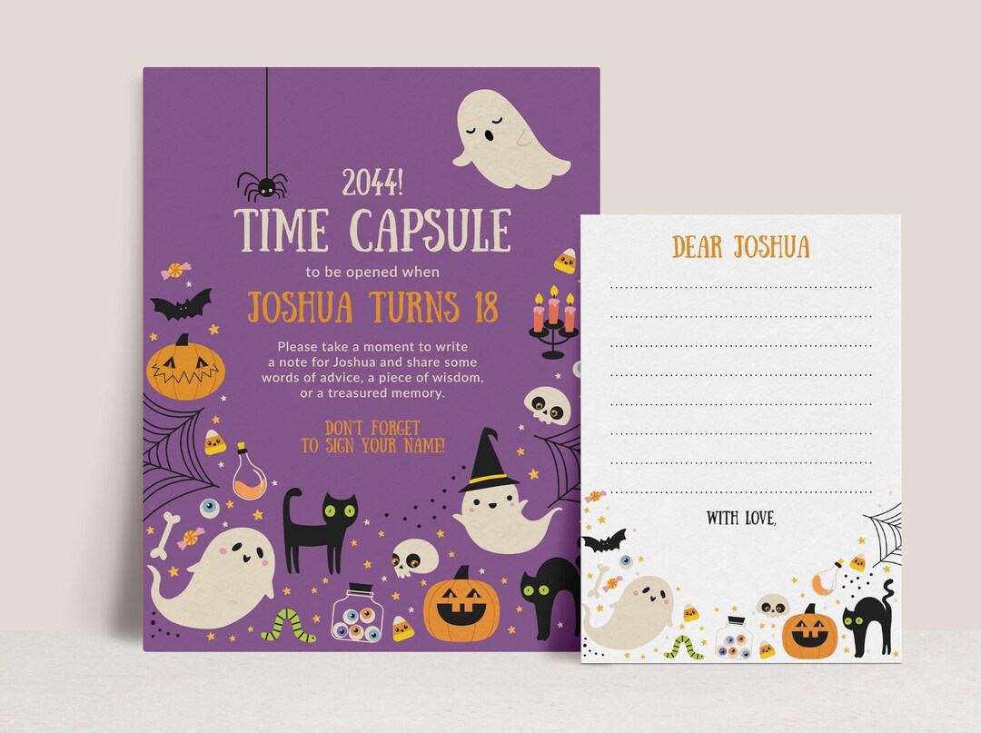 Halloween Time Capsule Template, Spooky 1st Birthday Time Capsule Sign ...