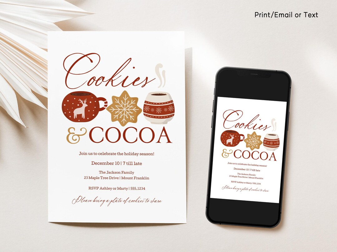 Cookies and Cocoa Invitation Template, Cozy Christmas Party Invitation ...