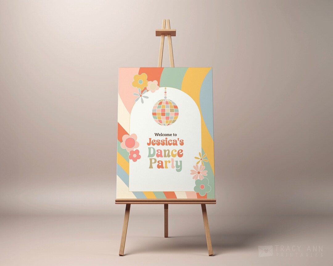 Dance Party Welcome Sign, Retro Disco Party Sign Template, Printable ...