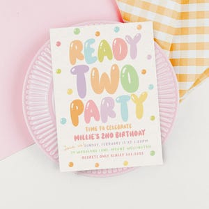 Ready Two Party Invitation, Pastel Balloon 2nd Birthday Invitation ...