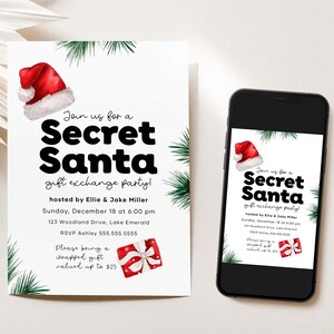 Secret Santa Invitation Template, Editable Christmas Gift Exchange ...