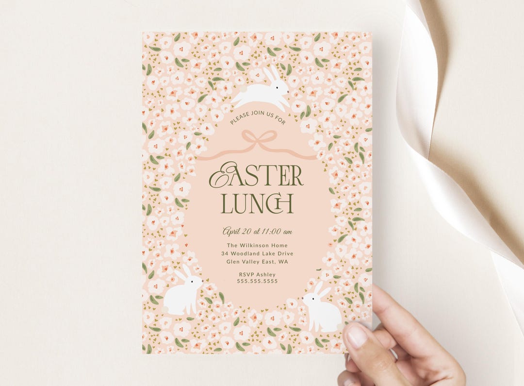 Easter Lunch Invitation Template, Bunny Pattern Easter Party Invite ...