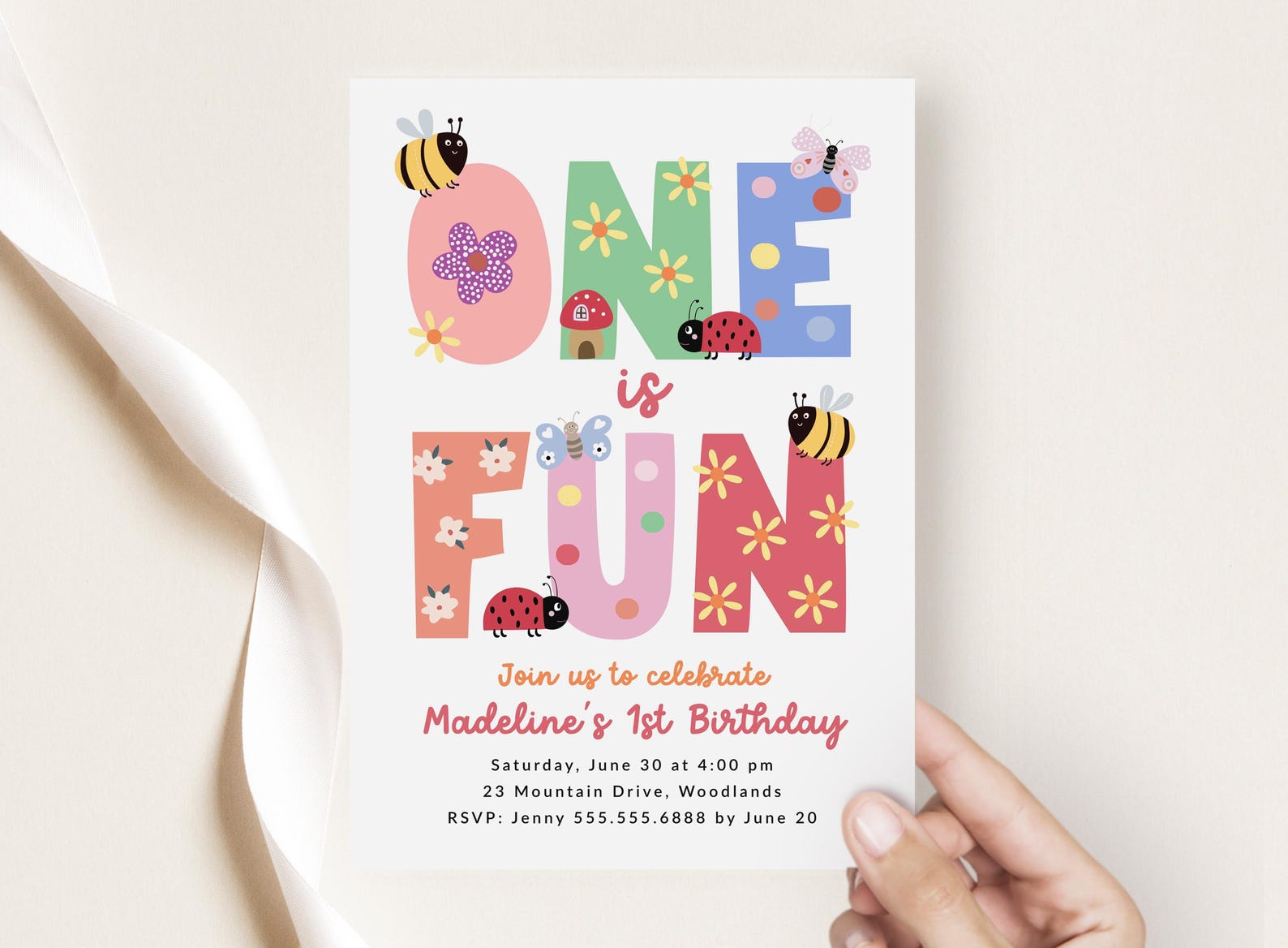 Spring 1st Birthday Invitation, One is Fun Birthday Party Invitation ...