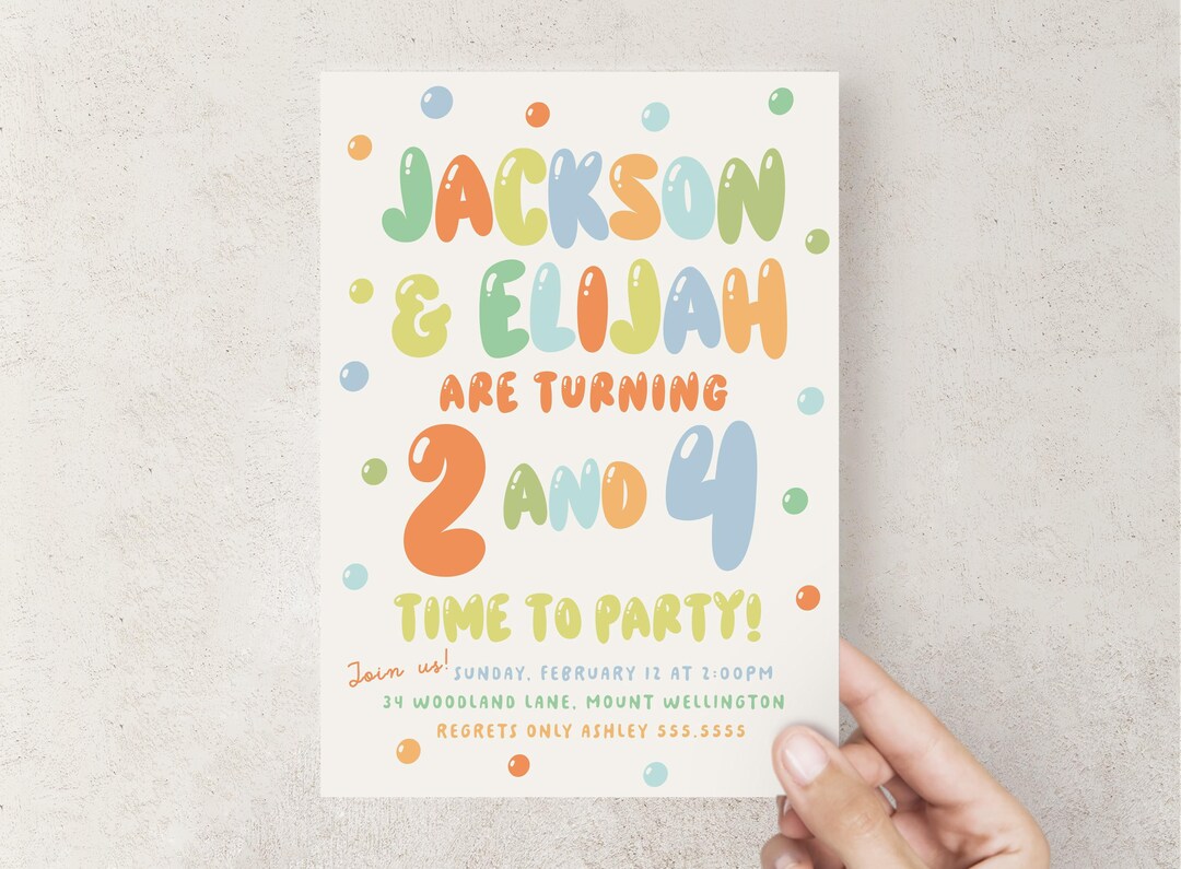 Joint Birthday Party Invitation, Editable Bubble Letter Party Invite ...