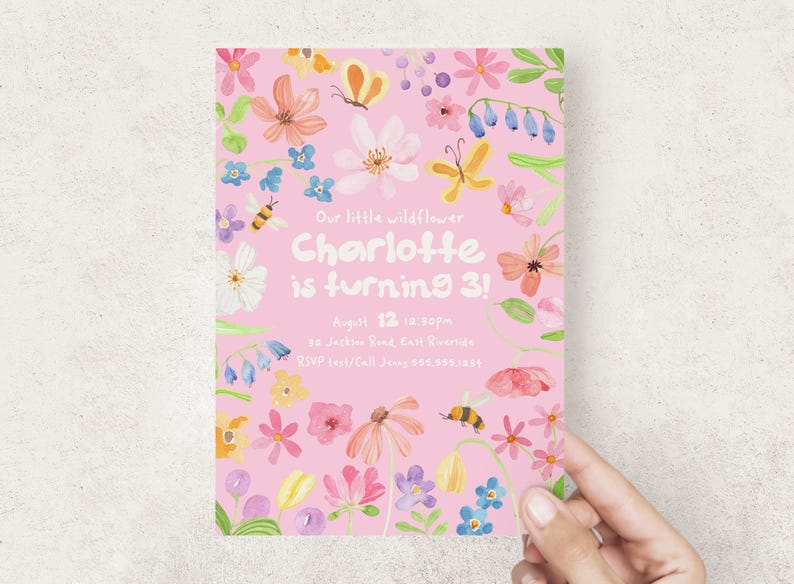 Spring Girl Birthday Invitation, Wildflower Birthday Party Invite ...