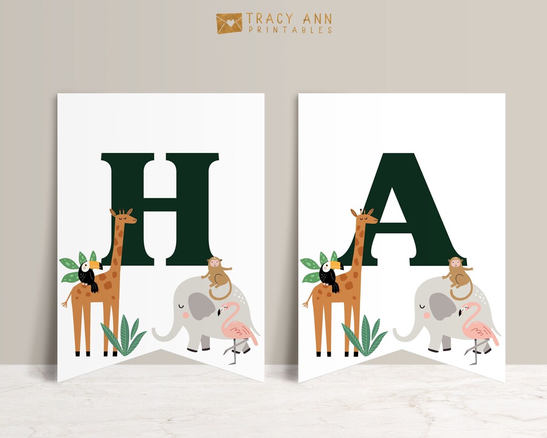 Jungle Birthday Bunting Wild One Theme Party Editable Template ...