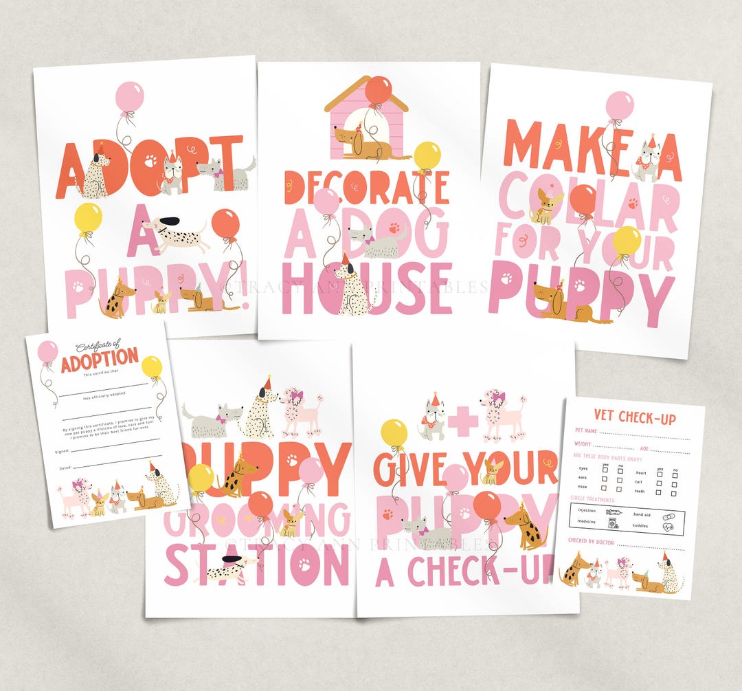 Puppy Party Sign Bundle, Printable Adopt a Puppy Sign and Certificate ...