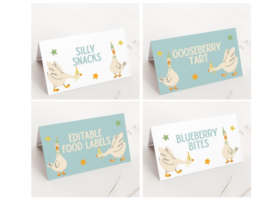 Silly Goose Food Labels, Goose Birthday Tent Cards, One Silly Goose ...