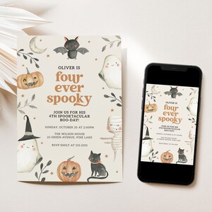 Four Ever Spooky Party Invitation, Editable Halloween 4th Birthday ...