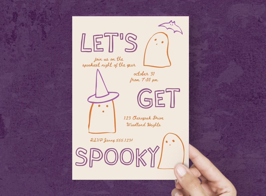 Halloween Party Invitation, Hand Drawn Cute Ghost Party Evite Template ...