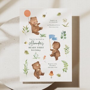 Beary First Birthday Invitation, Bear 1st Birthday Invitation Template ...