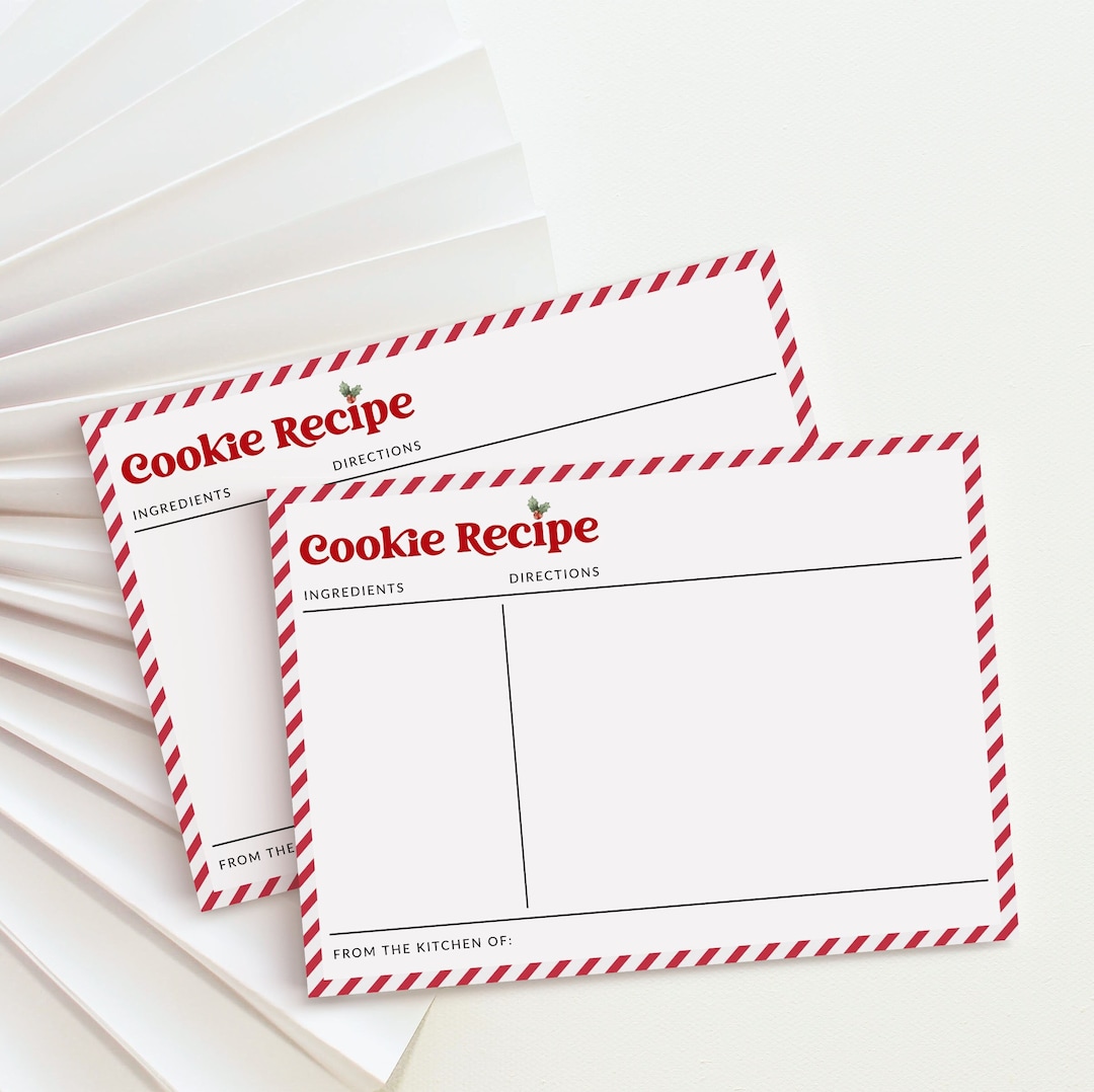Christmas Cookie Recipe Card Template, Editable Holiday Party Recipe ...