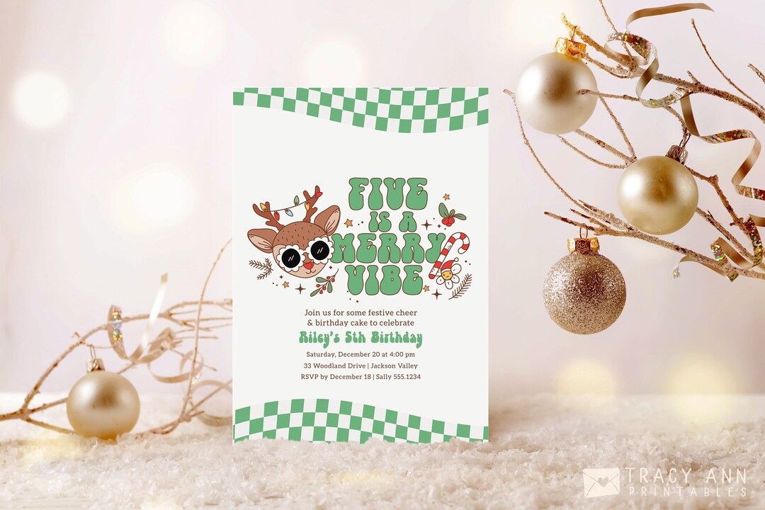 Five is a Vibe Invitation Template Christmas Birthday Party - Etsy