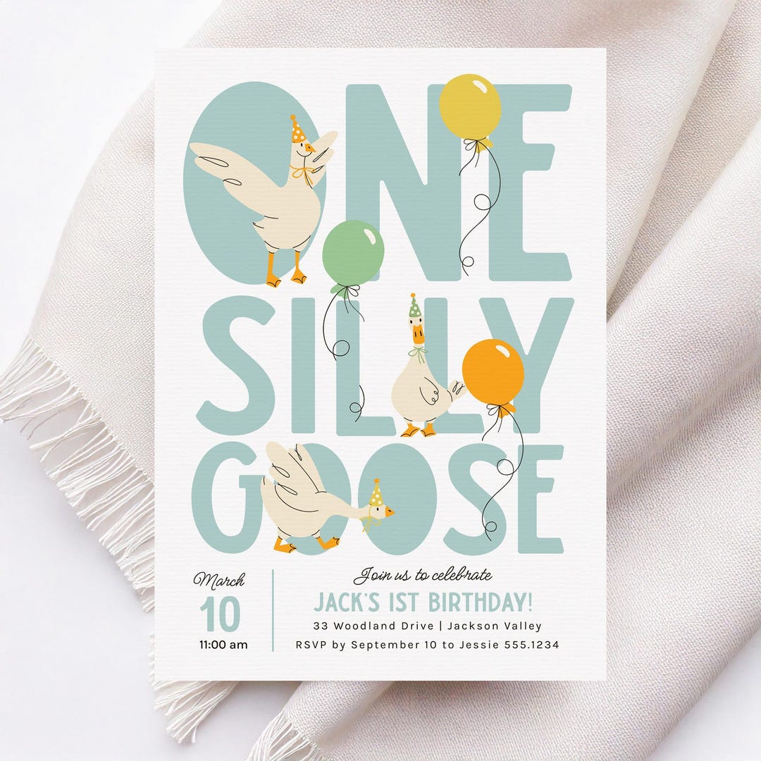 One Silly Goose Invitation, Boy 1st Birthday Invitation, Goose First ...