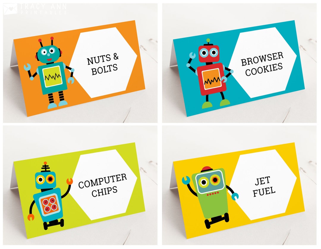 Editable Robot Food Labels Printable Tent Card Template for Boy ...