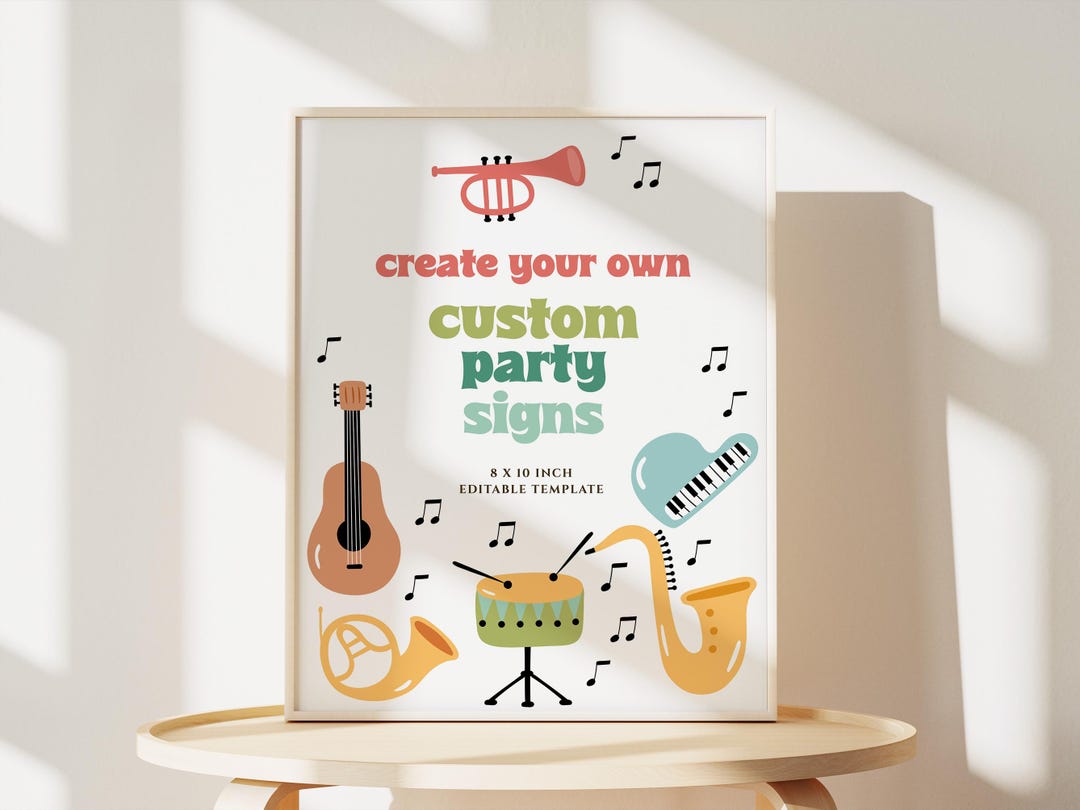 Music Birthday Party Signs, Musical Instruments Birthday Sign Template ...