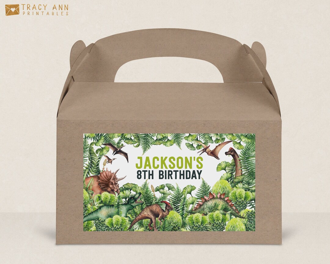 Gable Box Label Dinosaur Birthday Party Printable Decorations Editable ...