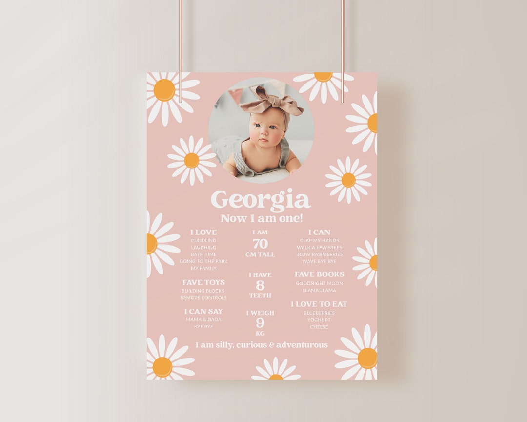 Pink Daisy Milestone Poster Template, Printable Girl 1st Birthday ...