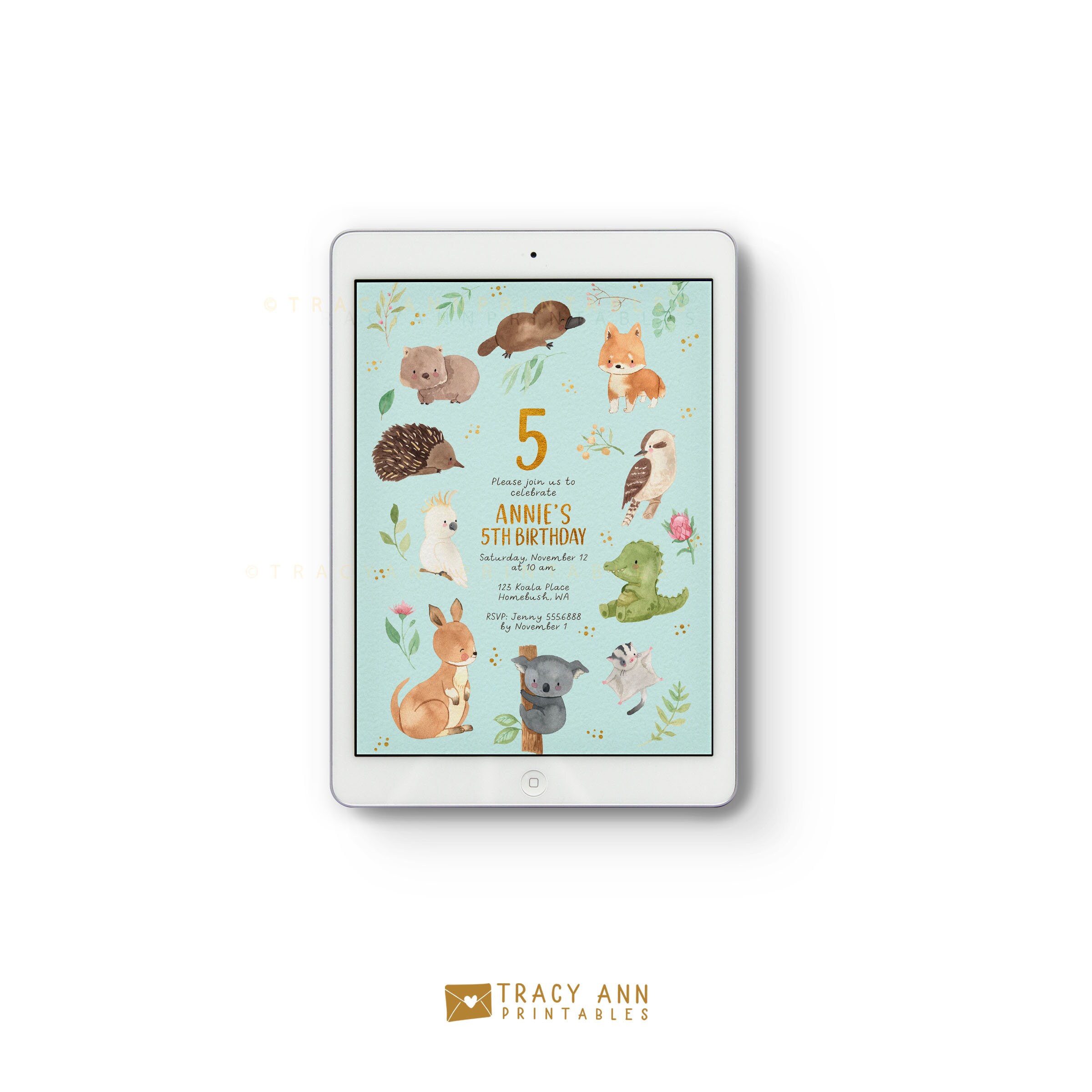 Australian Animal Birthday Invitation Aussie Birthday Invite | Etsy