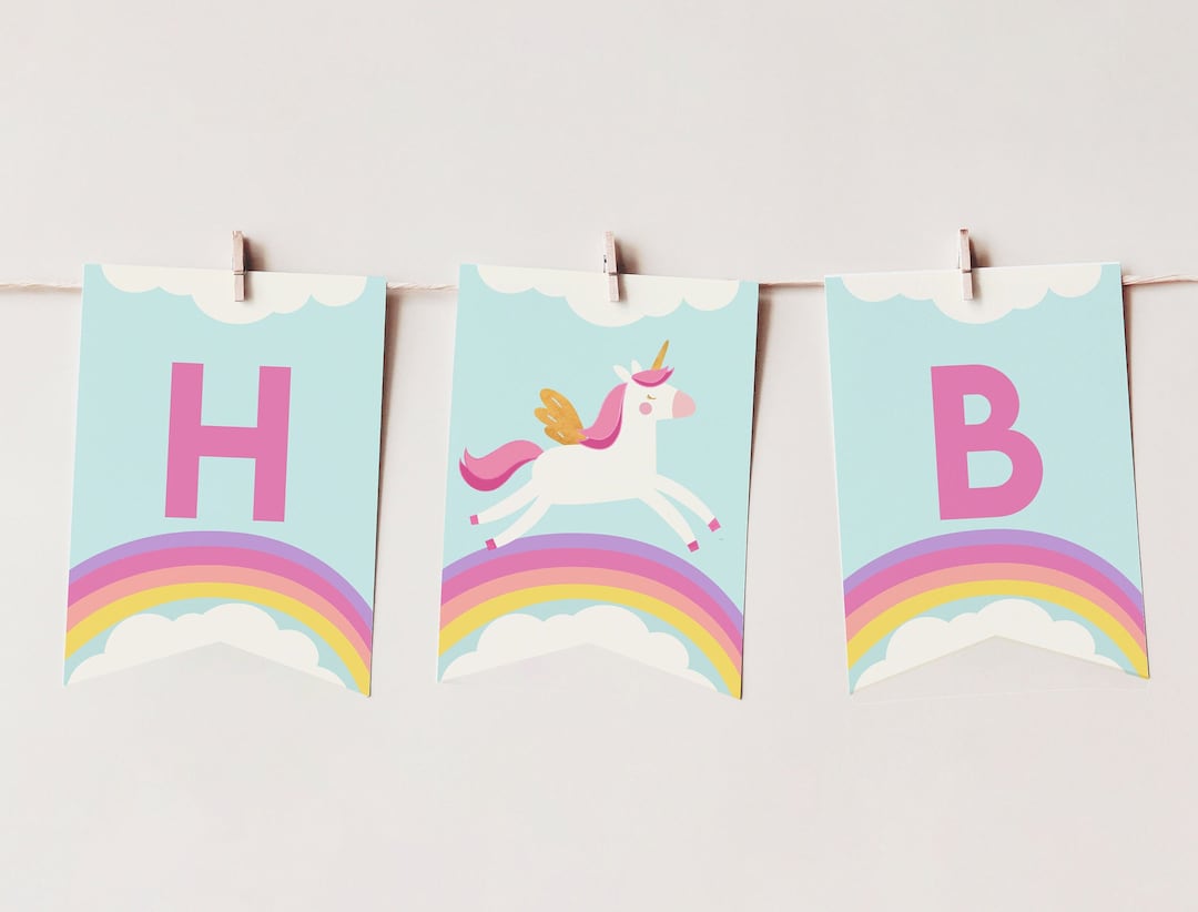 Unicorn Birthday Bunting Editable, Unicorn Happy Birthday Banner ...