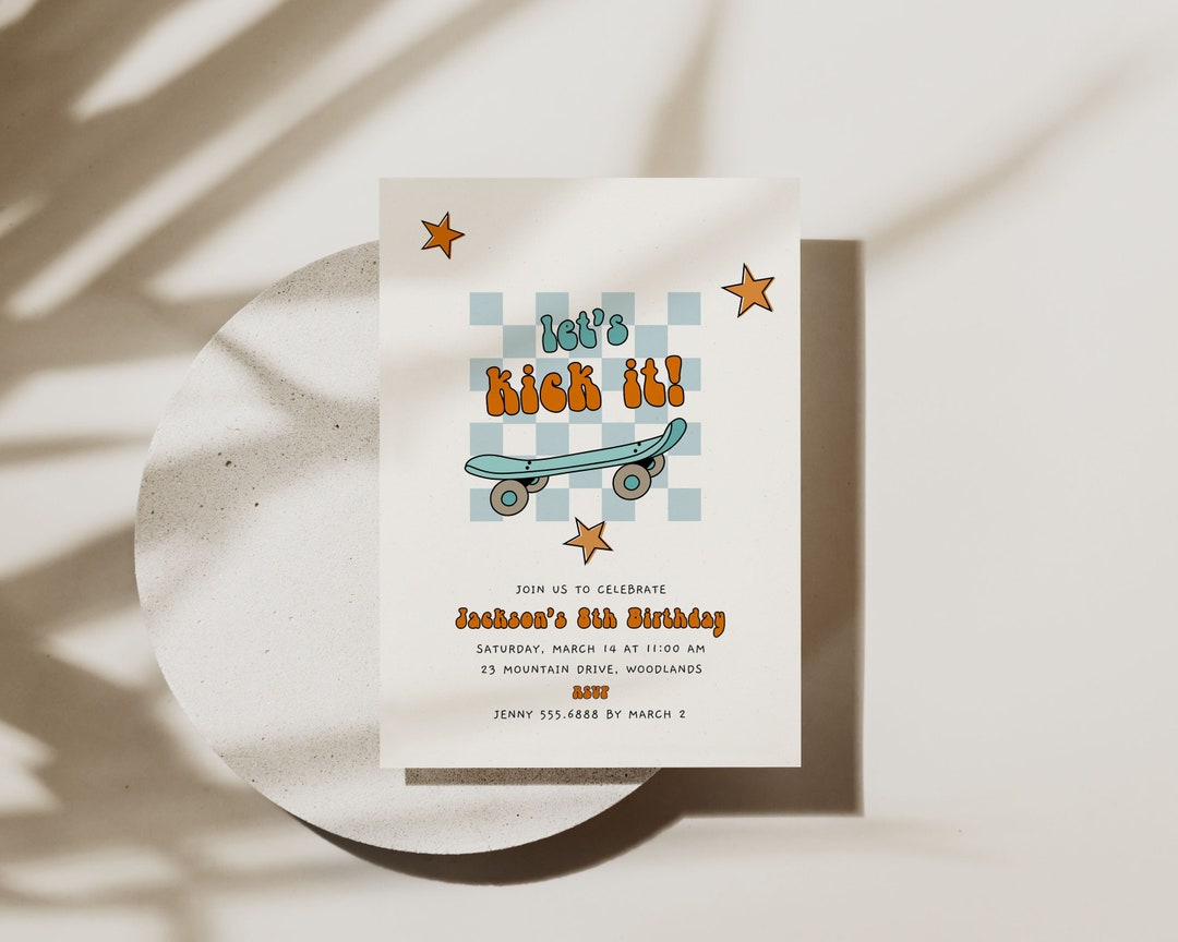 Skateboard Party Invite Template, Boy 8th Birthday Invitation, Let's ...