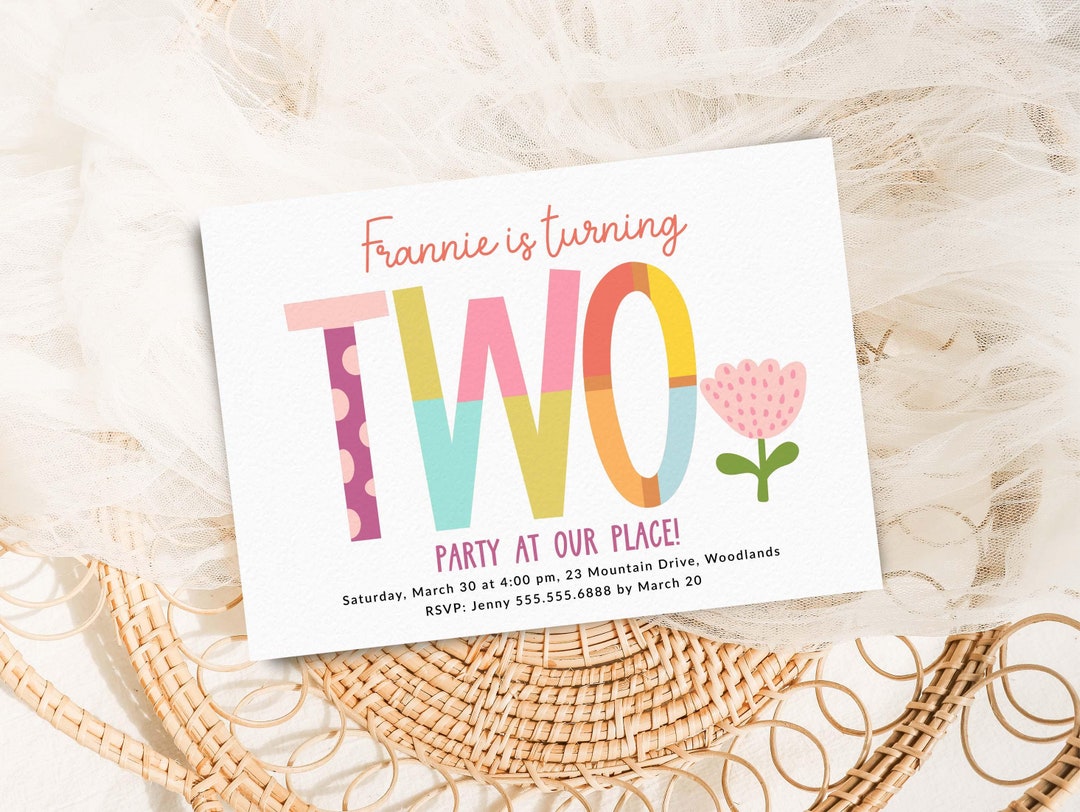 Modern 2nd Birthday Invitation, Girl Second Birthday Invitation ...